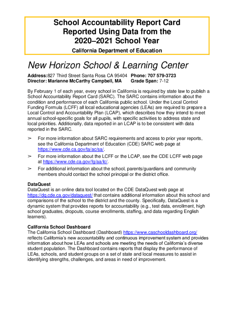 Fillable Online 2020-2021 SARC Template - School Accountability Report ...