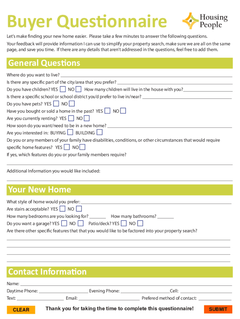 Fillable Online Home Shopping Questionnaire page 1 Fax Email Print ...