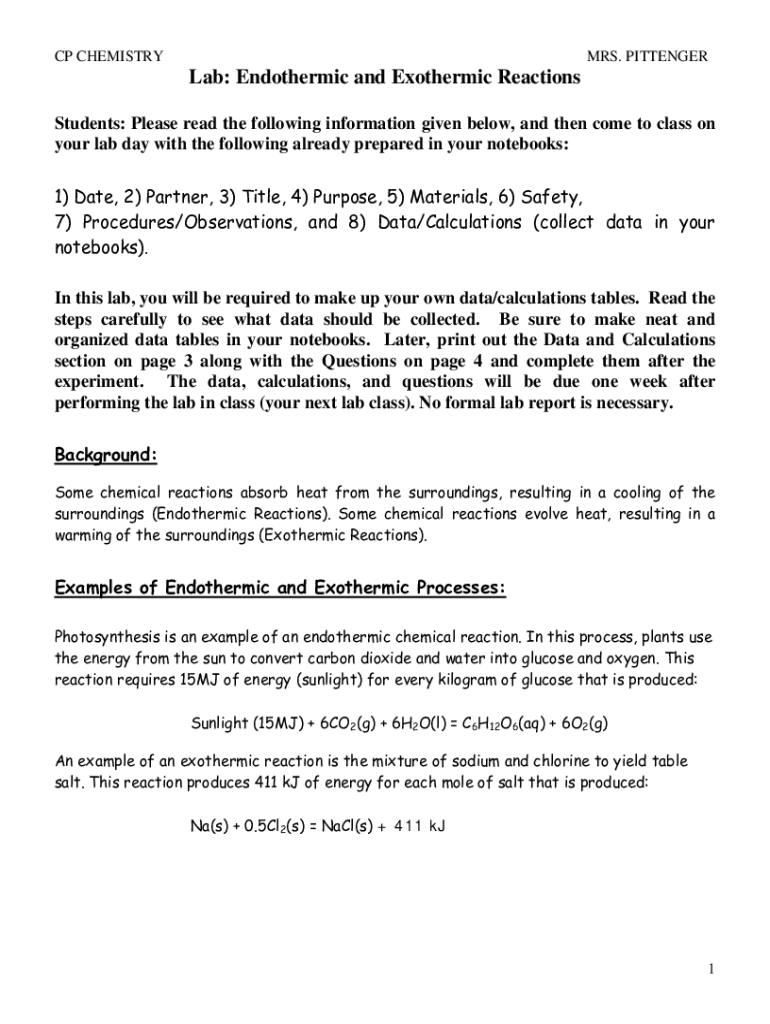 Fillable Online Endothermic and Exothermic Reactions worksheet.docx Fax ...