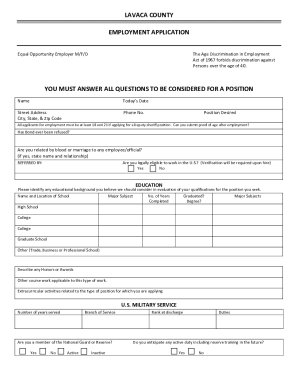 Fillable Online Employment Application - Lavaca County, Texas Fax Email ...