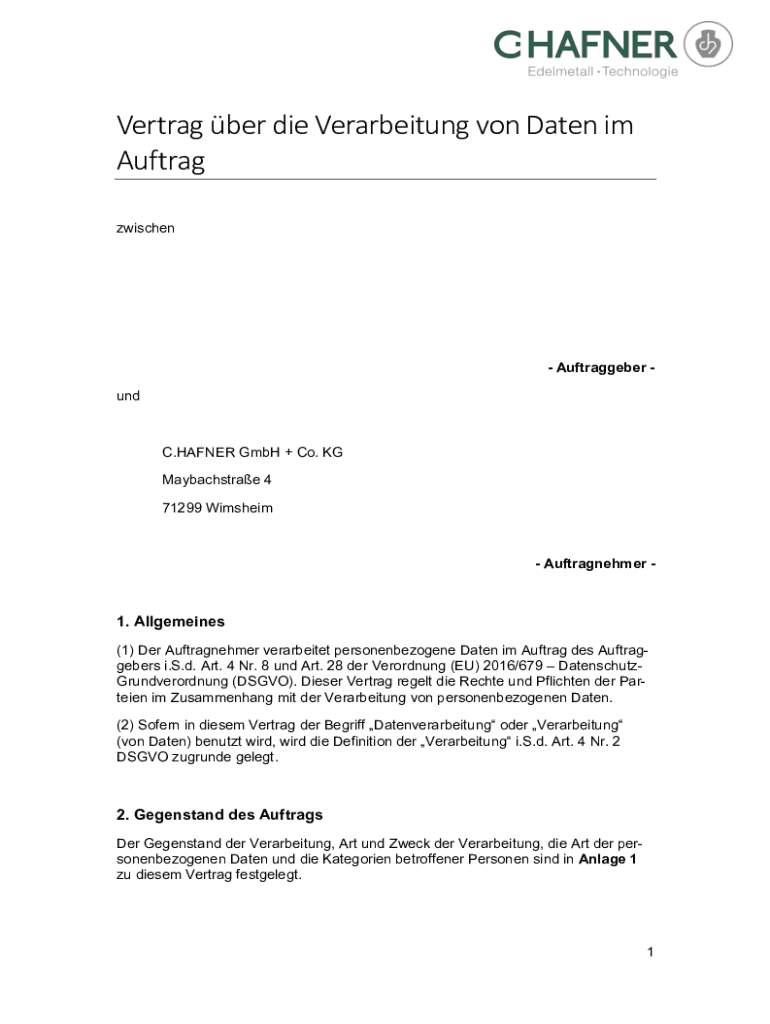 Ausfüllbar Online Vertrag ber die Verarbeitung von Daten im Auftrag gem. ... Fax Email Drucken ...