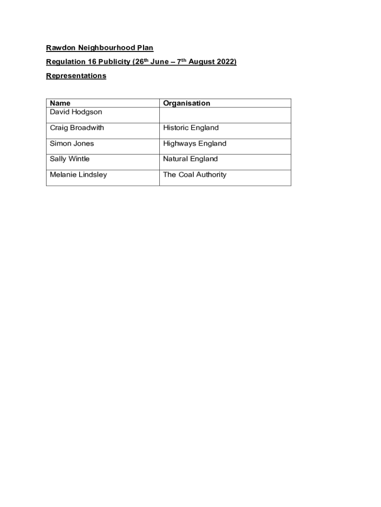 Fillable Online Rawdon Neighbourhood Plan Regulation 16 Survey Fax ...