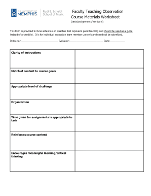 Fillable Online Faculty Teaching Observation Course Materials Worksheet Fax Email Print - pdfFiller