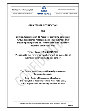 Fillable Online OPEN TENDER NOTIFICATION FOR Outline Agreement ...