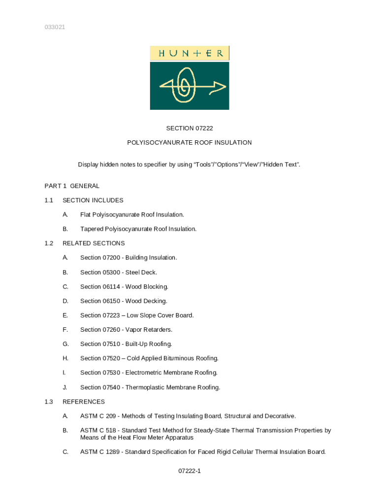 Section 07222. Polyisocyanurate Roof Insulation Doc Template | pdfFiller