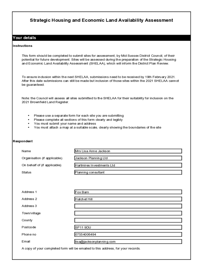 Fillable Online Strategic Housing Land Availability Assessment Report ...