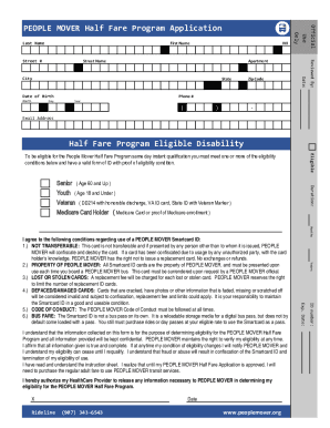Fillable Online PEOPLE MOVER Half Fare Program Fax Email Print - pdfFiller