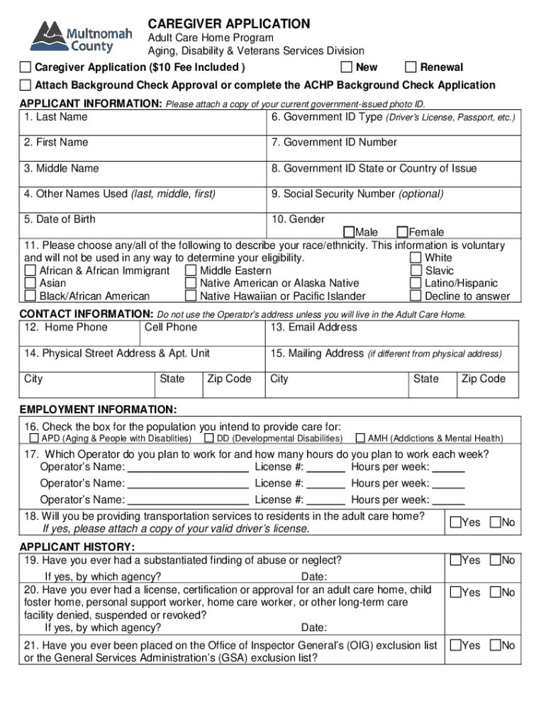 Fillable Online APPLICATION FOR ADULT CARE HOME LICENSE Fax Email Print ...