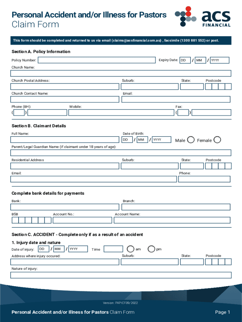 Fillable Online Personal Accident Insurance claim - PDF Free Download ...