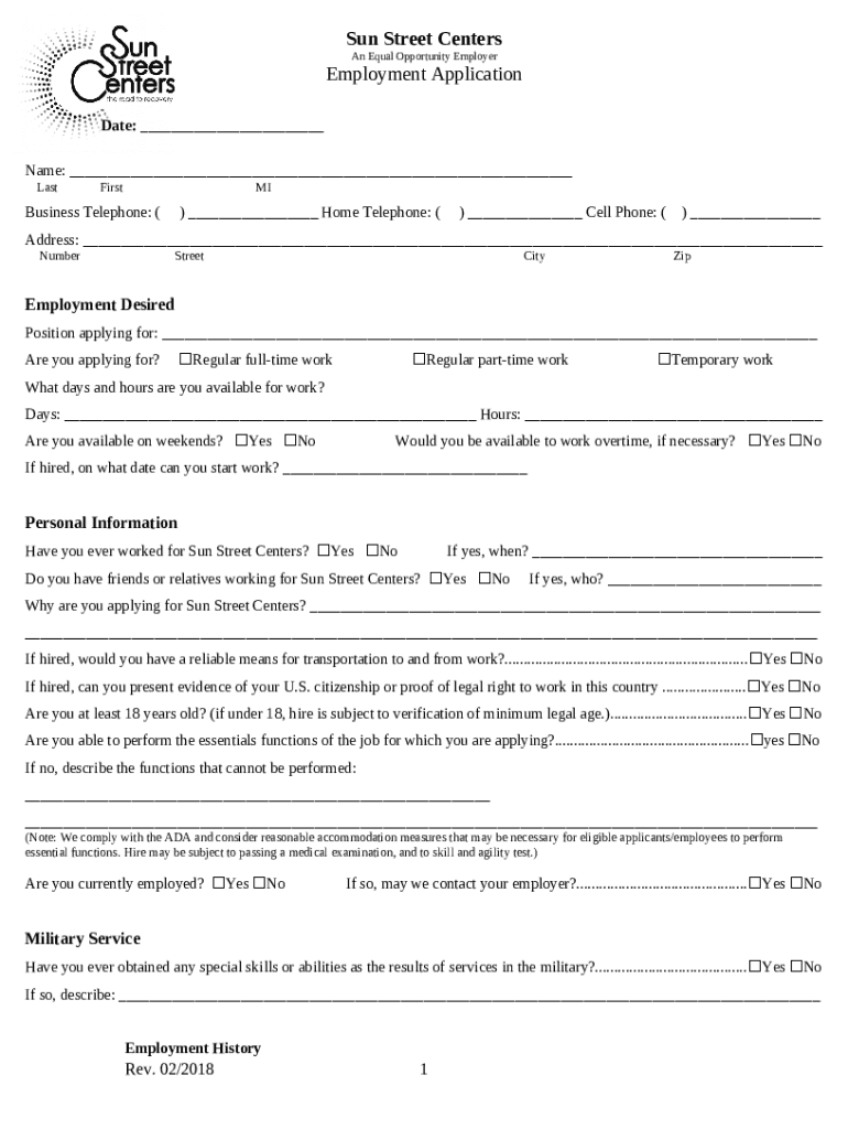 Sun Street Centers Careers and Employment Doc Template | pdfFiller