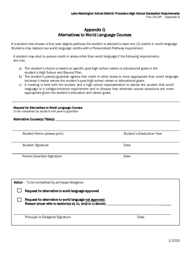Fillable Online 2410 - Appendix G - Alternatives to World Language Courses - Fillable Form Fax ...