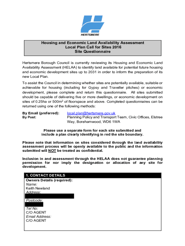 Fillable Online Availability Assessment (HELAA) to identify land ...