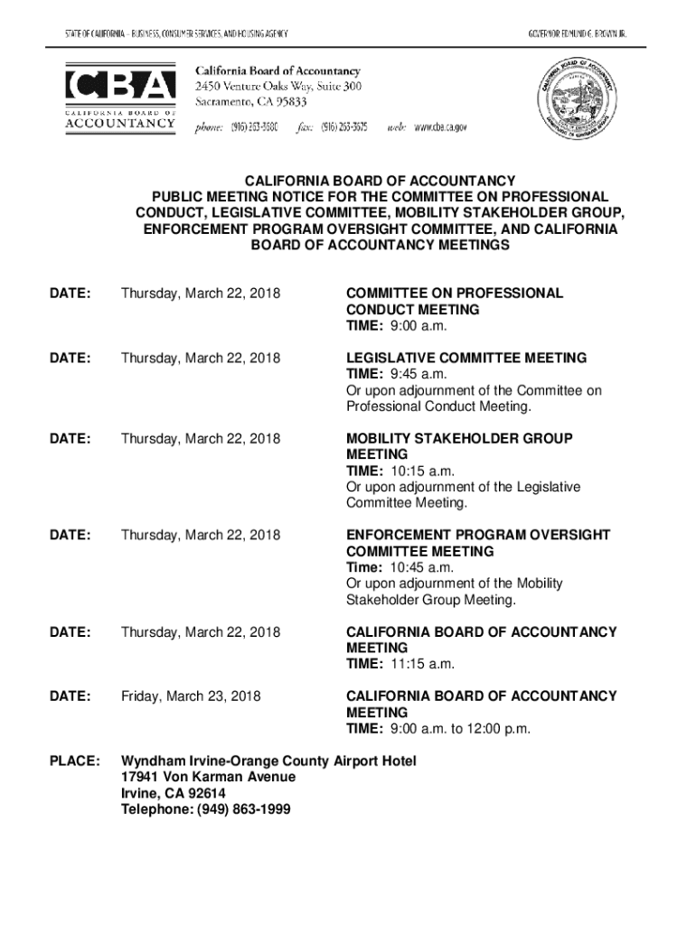 Fillable Online CBA - Calendar - California Department of Consumer ...