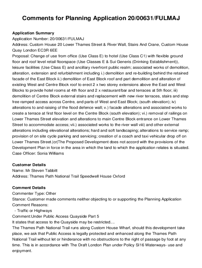 Fillable Online democracy cityoflondon gov Comments for Planning ...