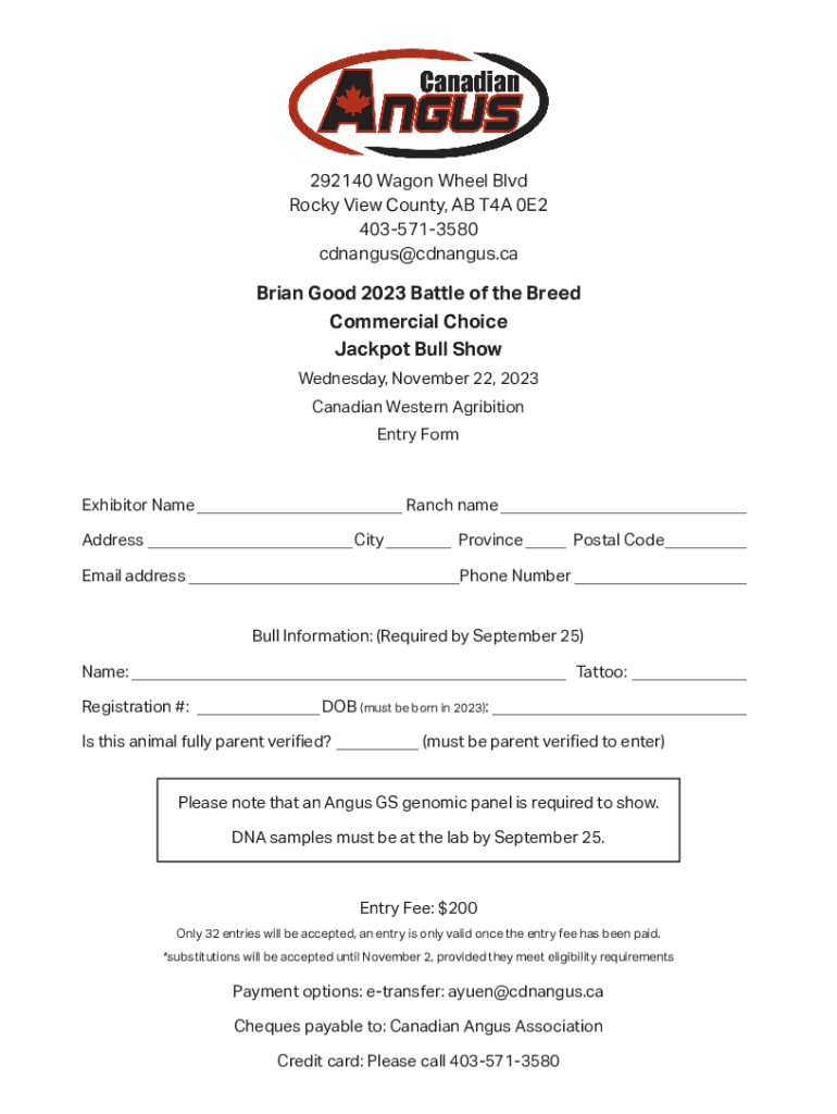 Fillable Online Canadian Angus Association, 292140 Wagon Wheel Blvd ... Fax Email Print - pdfFiller