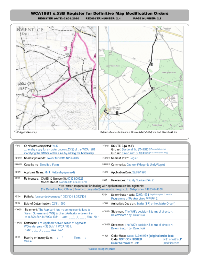Fillable Online WCA1981 s.53B Register for Definitive Map Modification ...