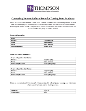 Fillable Online Counseling Services Referral Form for Turning Point ...