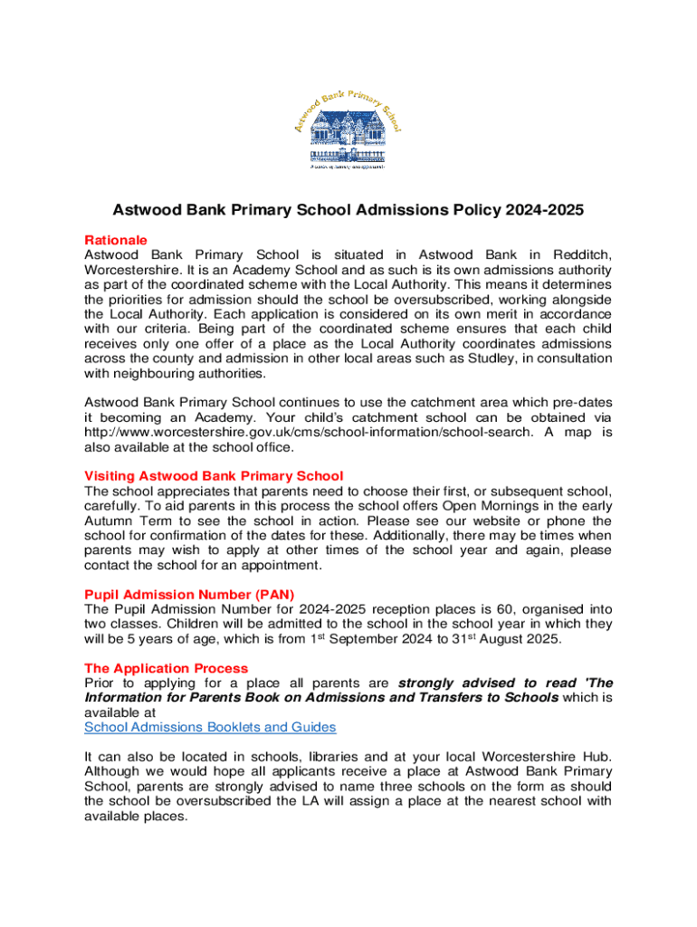 Fillable Online Information and Policies - Astwood Bank Primary School ...