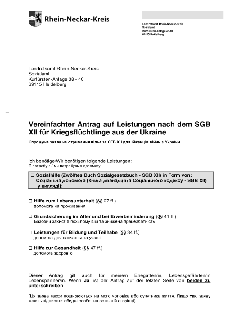 Ausfüllbar Online Vereinfachter Antrag auf Leistungen nach dem SGB XII fr ... Fax Email Drucken ...