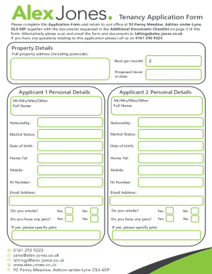 Fillable Online Tenancy Application Form: 1. To Be Completed by Letting ...
