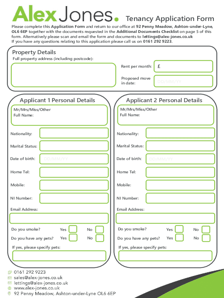 Fillable Online Tenancy Application Form: 1. To Be Completed by Letting ...