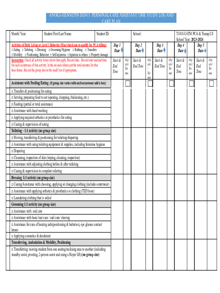 Fillable Online Arc Guide to PCA (Personal Care Assistance) Services ...