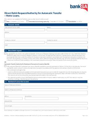 Fillable Online . BankSA Direct Debit Request Authority for Automatic Transfer form Fax Email ...