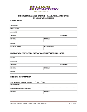 Fillable Online MDLG Enrolment Form Family Skills Program 2022 Fax ...