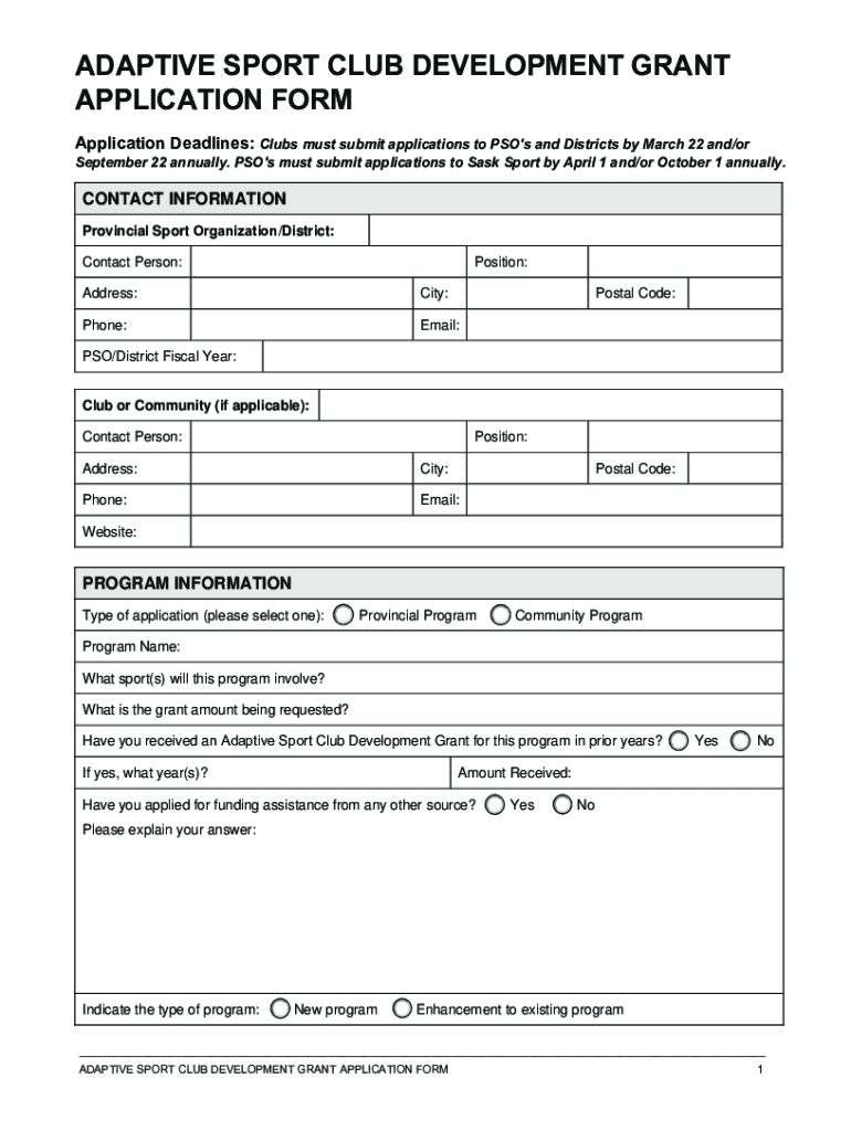 Fillable Online Adaptive Sport Club Development Grant Application Form ...