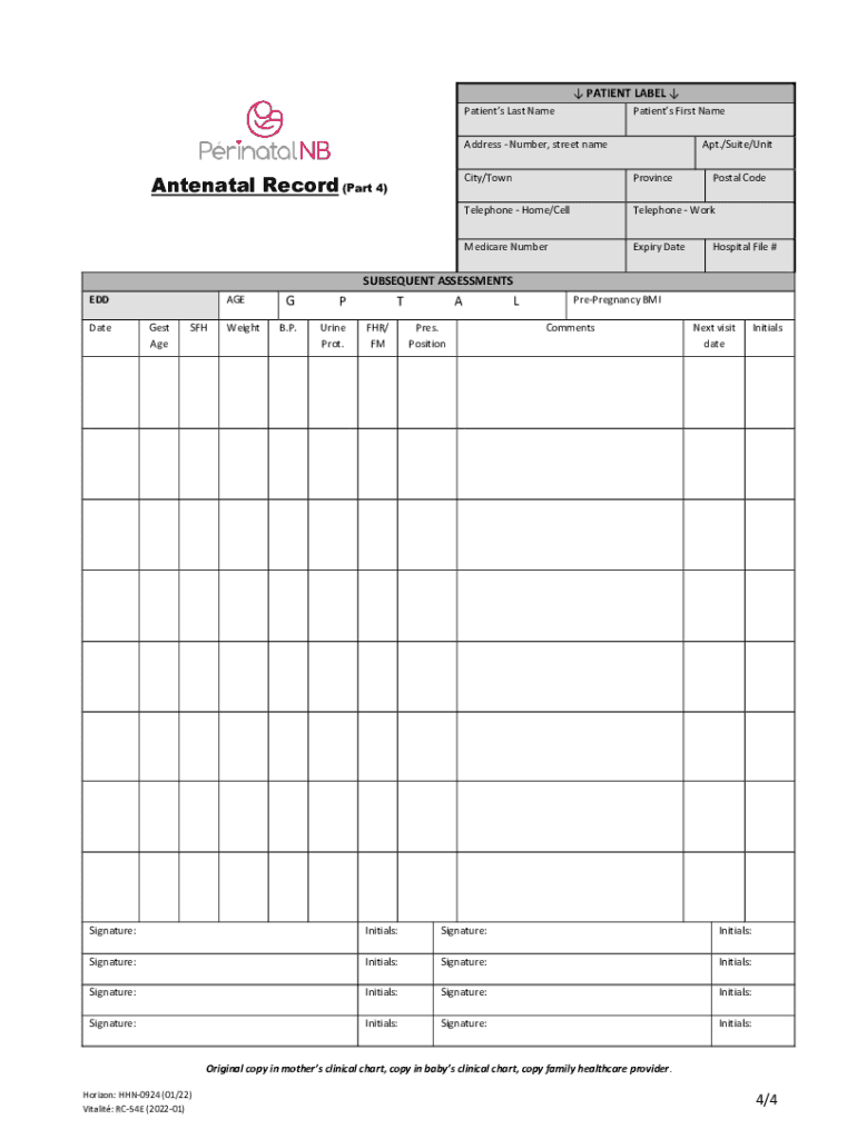 Fillable Online Antenatal Record (Part 4) Fax Email Print - pdfFiller