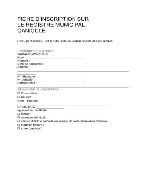 Remplissable En Ligne FICHE D'INSCRIPTION SUR LE REGISTRE MUNICIPAL ... Fax Email Imprimer ...