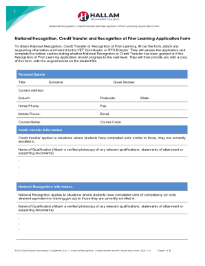 Fillable Online Course Credit & Recognition of Prior Learning ...