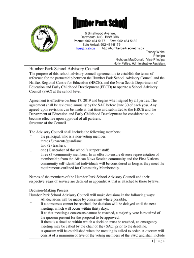 Fillable Online Humber Park School Advisory Council - Humber Park ...