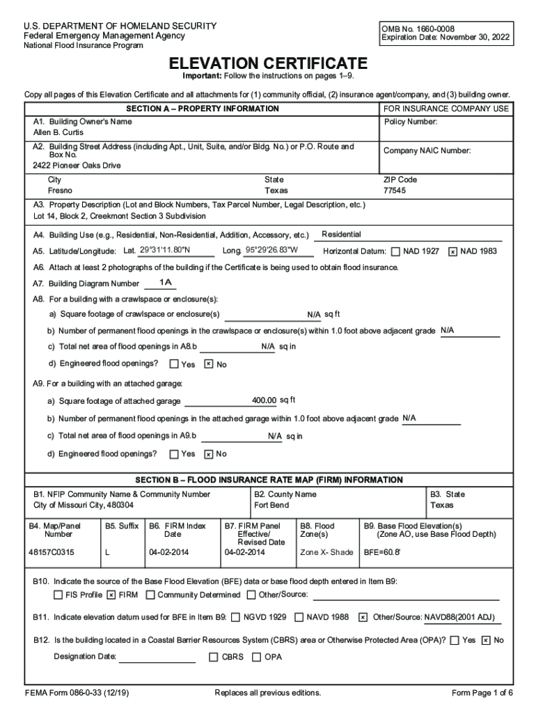 Fillable Online FEMA Elevation Certificate & Instructions (2019 Edition ...