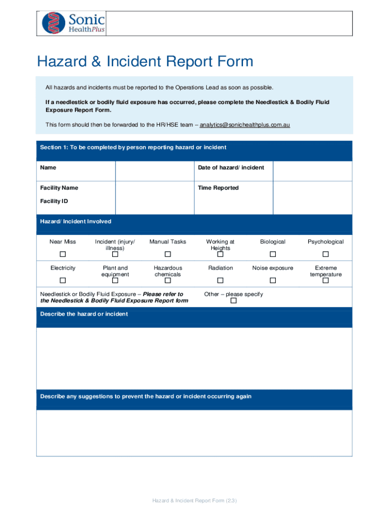 Fillable Online Hazard & Incident Report Form Fax Email Print - pdfFiller