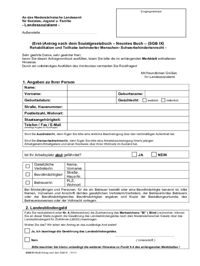 Ausfüllbar Online Antrag nach dem Neunten Buch Sozialgesetzbuch (SGB IX ...