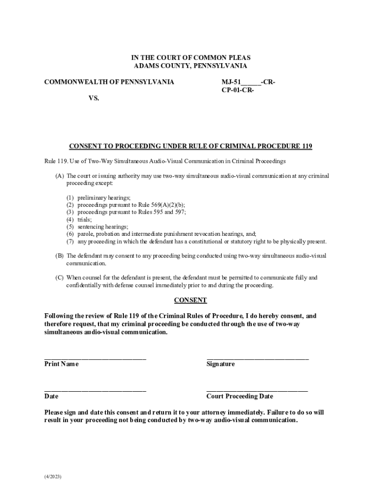 Fillable Online Rule 119 - Use of Two-Way Simultaneous Audio-Visual ...
