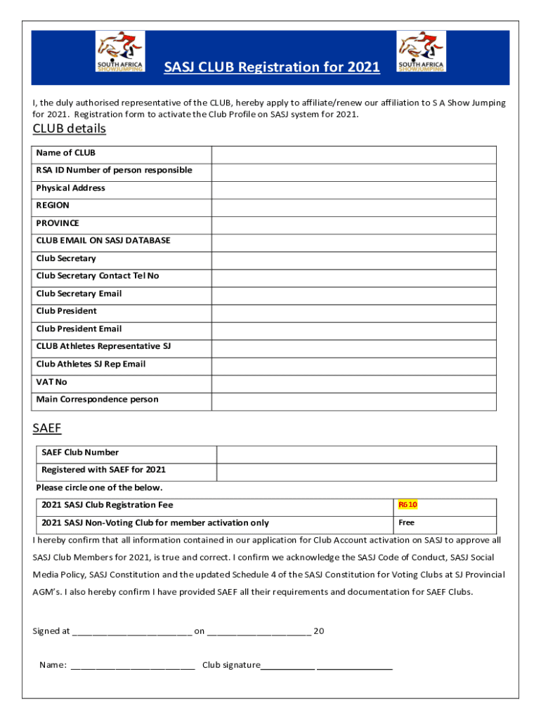 Fillable Online sashowjumping co SASJ Membership Application Form Fax ...