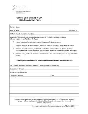 Fillable Online Cancer Care Ontario (CCO) CEA Requisition Form Fax ...