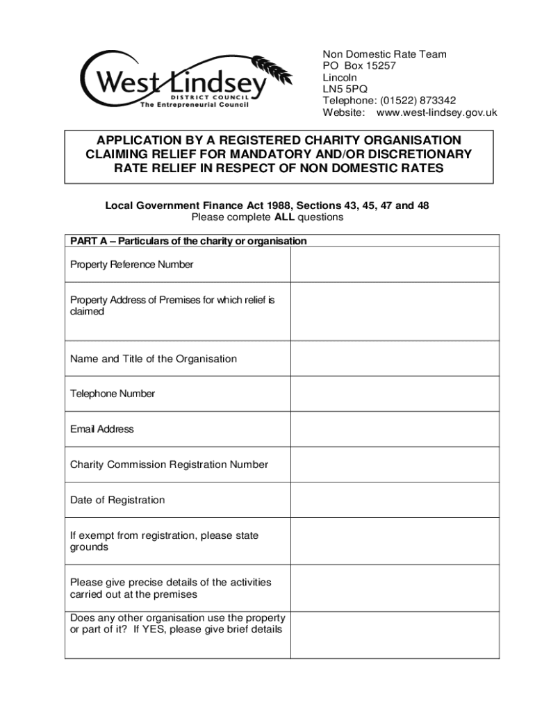 Fillable Online Discretionary rate relief questionaire. Discretionary ...