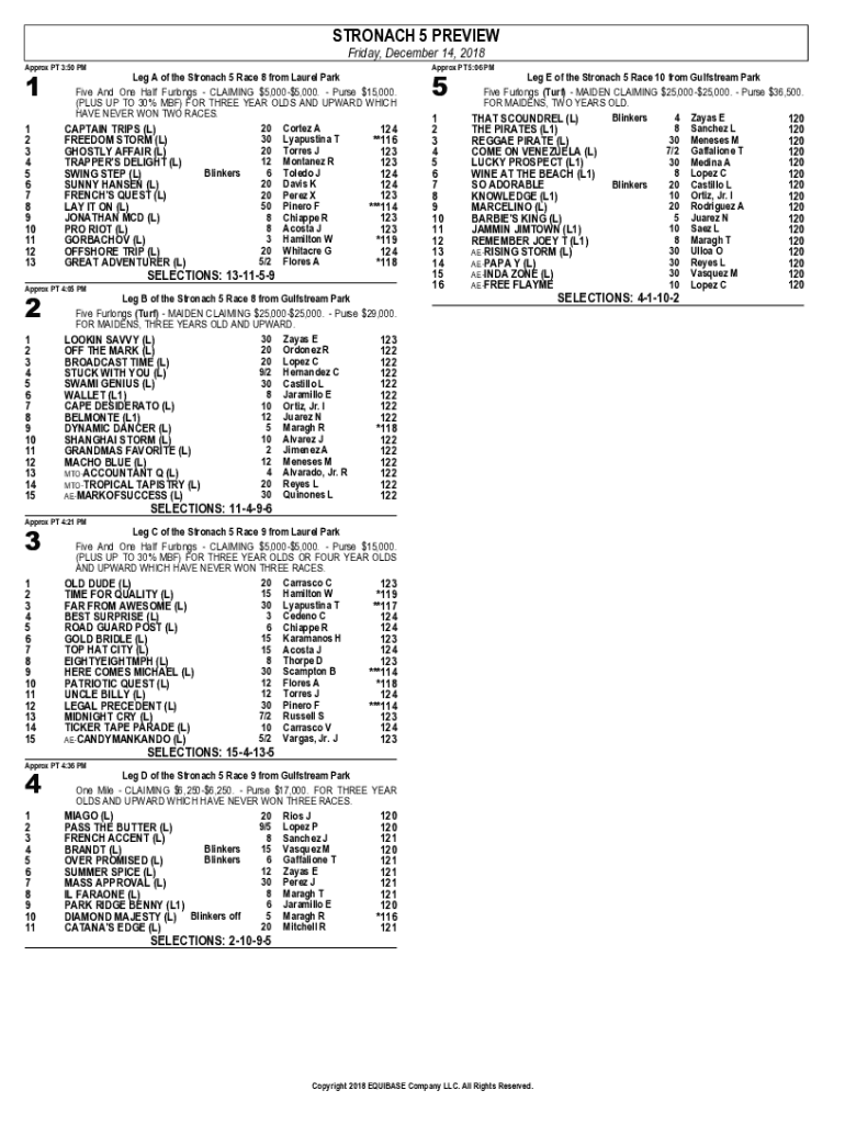 Fillable Online Friday's Stronach 5: Four Tracks, Four on Turf, Free ...