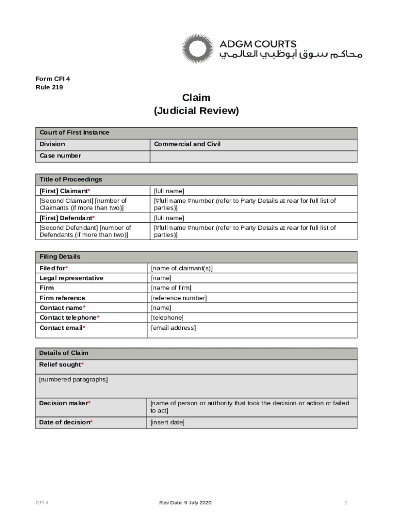CFI 4 - Claim (Judicial Review) ... Doc Template | pdfFiller