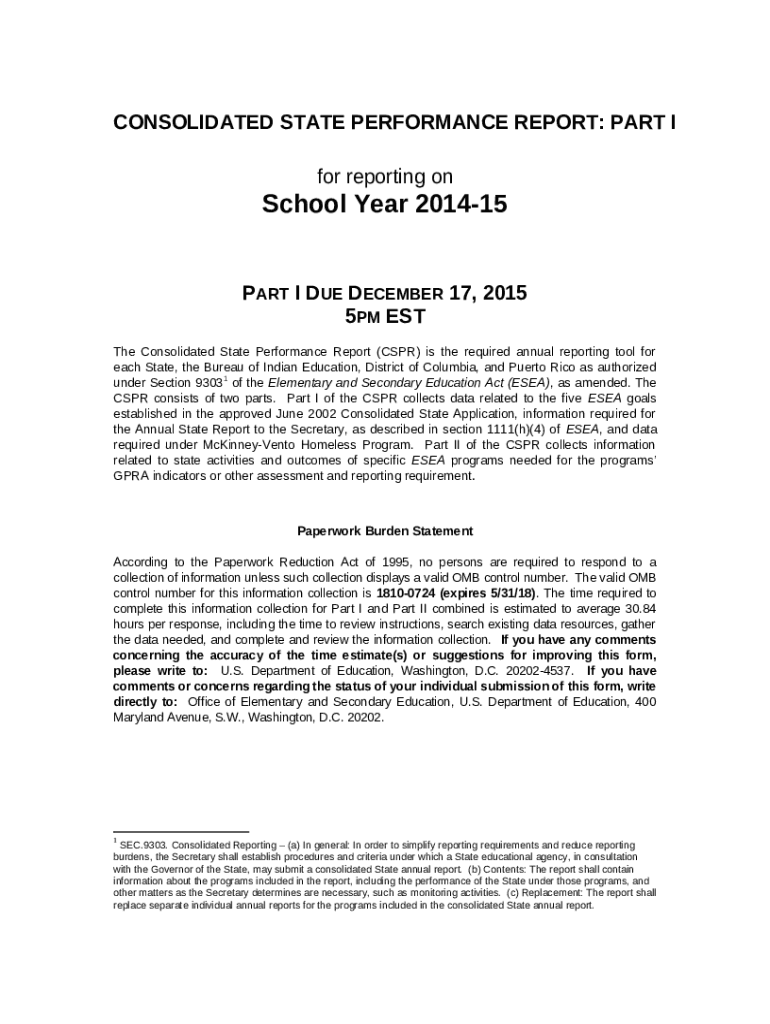 Consolidated State Perance Report Part I and II - www2 ed Doc Template | pdfFiller