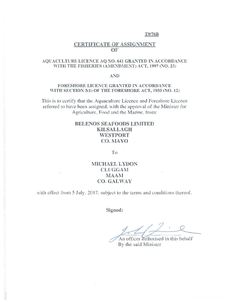 Fillable Online CERTIFICATE OF ASSIGNMENT OF This is to certify that ...