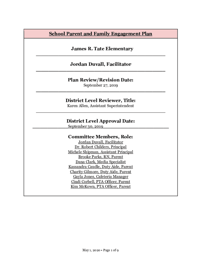 Fillable Online School Parent and Family Engagement Plan James R ...
