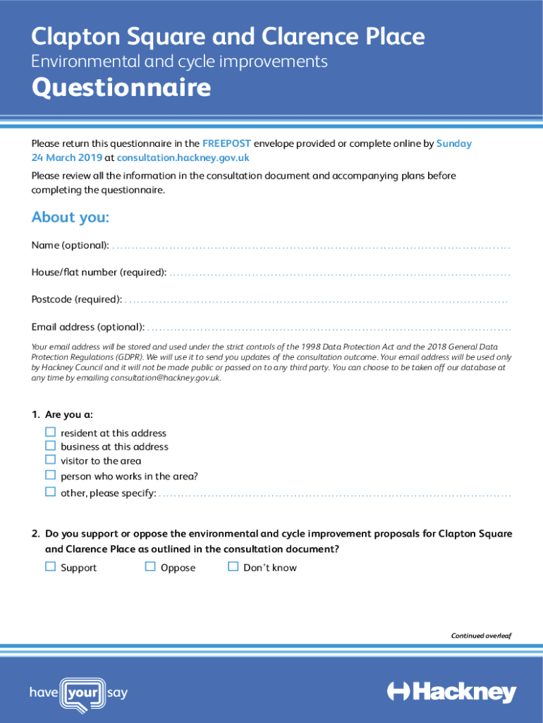 Fillable Online consultation hackney gov Clapton Square Play Area ...