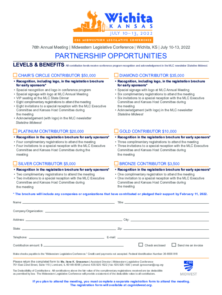 Fillable Online LEVELS & BENEFITS All contribution levels receive ...