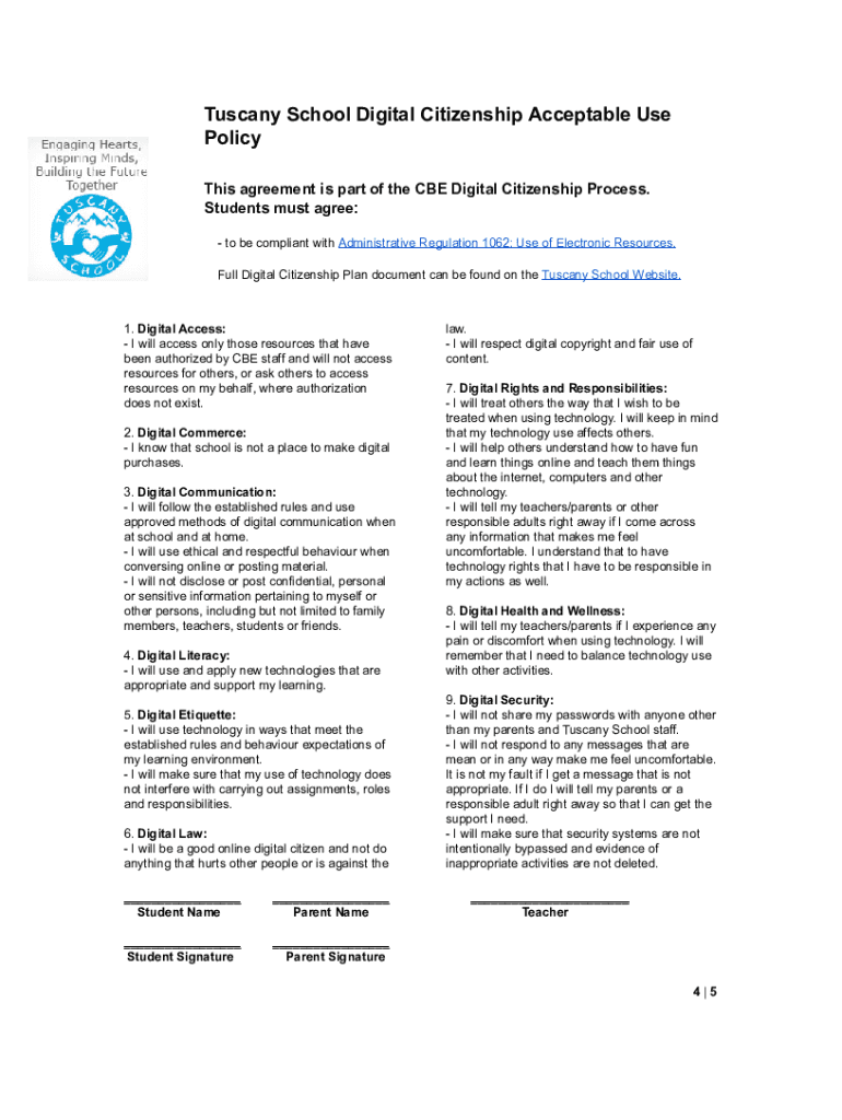 Fillable Online Tuscany School Digital Citizenship Acceptable Use ...