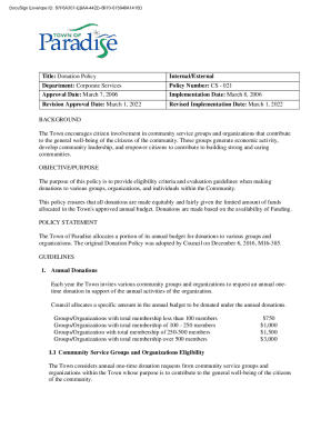 Fillable Online Donation Policy Internal/External Department: Corporate ...