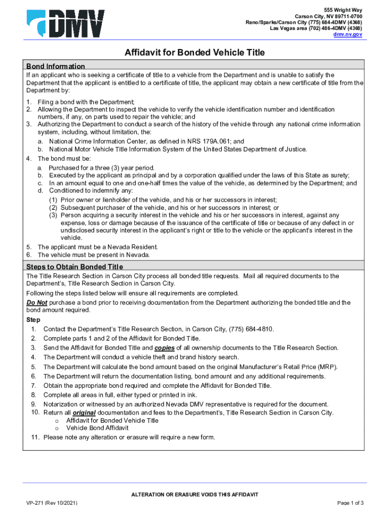 Fillable Online dmv nv Fillable LIEN SALE AFFIDAVIT 555 Wright Way ...
